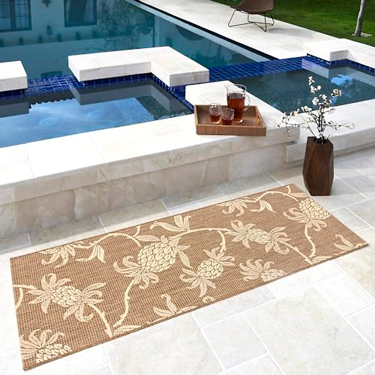 Gertmenian Indoor/Outdoor Kona Coast by Reyn Spooner Runner Rug - 2x6 Runner, Stain & UV Resistant, Ideal for Deck, Patio, Poolside Rooms - Pineapple, Brown, 46657