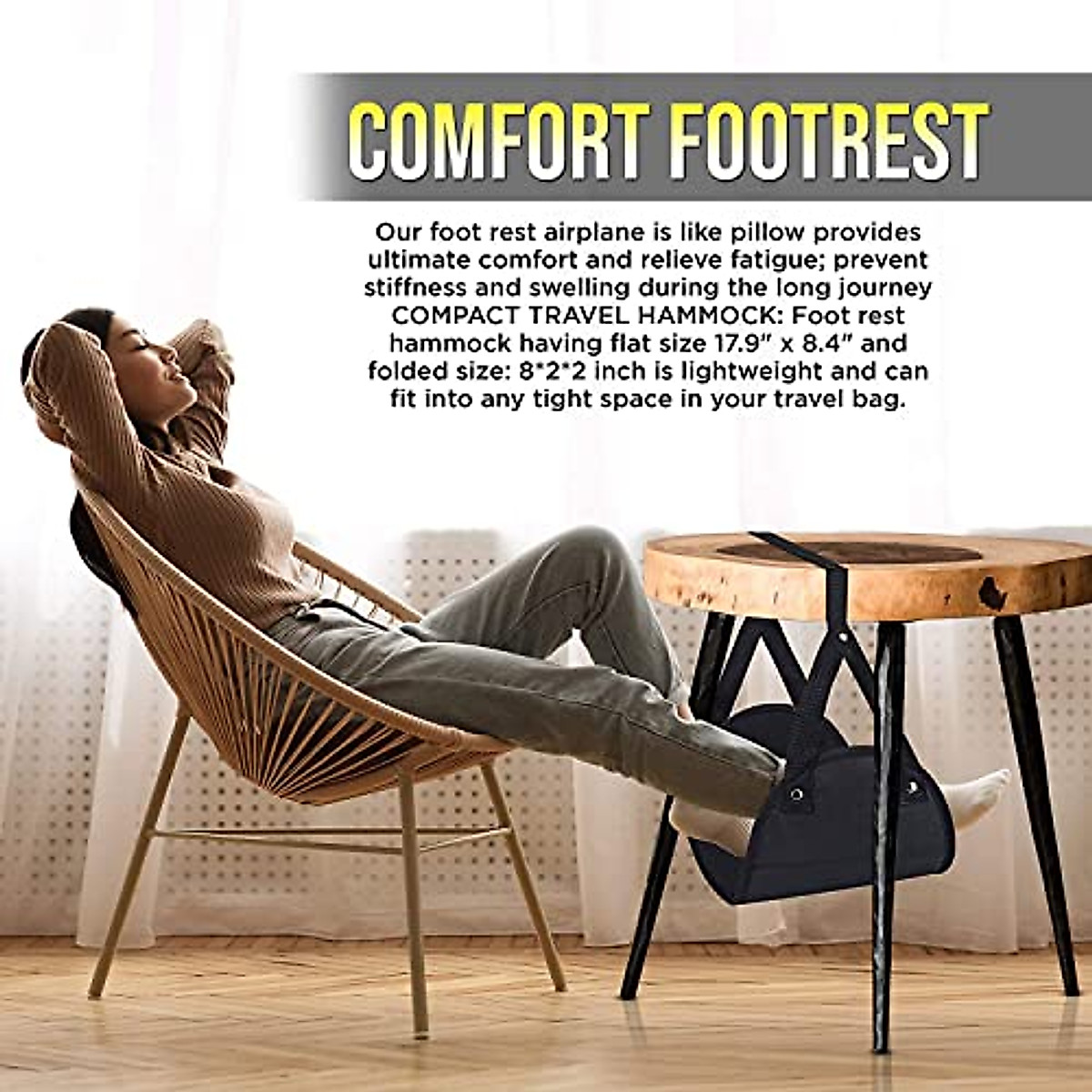 Airplane Footrest Made with Premium Memory Foam, Airplane Travel Accessories, Footrest Hammock, Portable Airplane Foot Rest Used in Office/Plane/Home, Hammock Leg Rest Adjustable Height