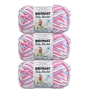 Bernat Baby Blanket Pink/Blue Ombre Yarn - 3 Pack of 100g/3.5oz - Polyester - 6 Super Bulky - 72 Yards - Knitting, Crocheting, Crafts & Amigurumi, Chunky Chenille Yarn