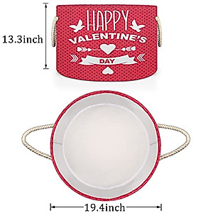 Valentines Day Pattern (2) Large Round Baskets for Storage Laundry Baskets with Handles Blanket Storage Basket for Bathroom Shelves Bins for Organizing Nursery Hamper Girl Boy