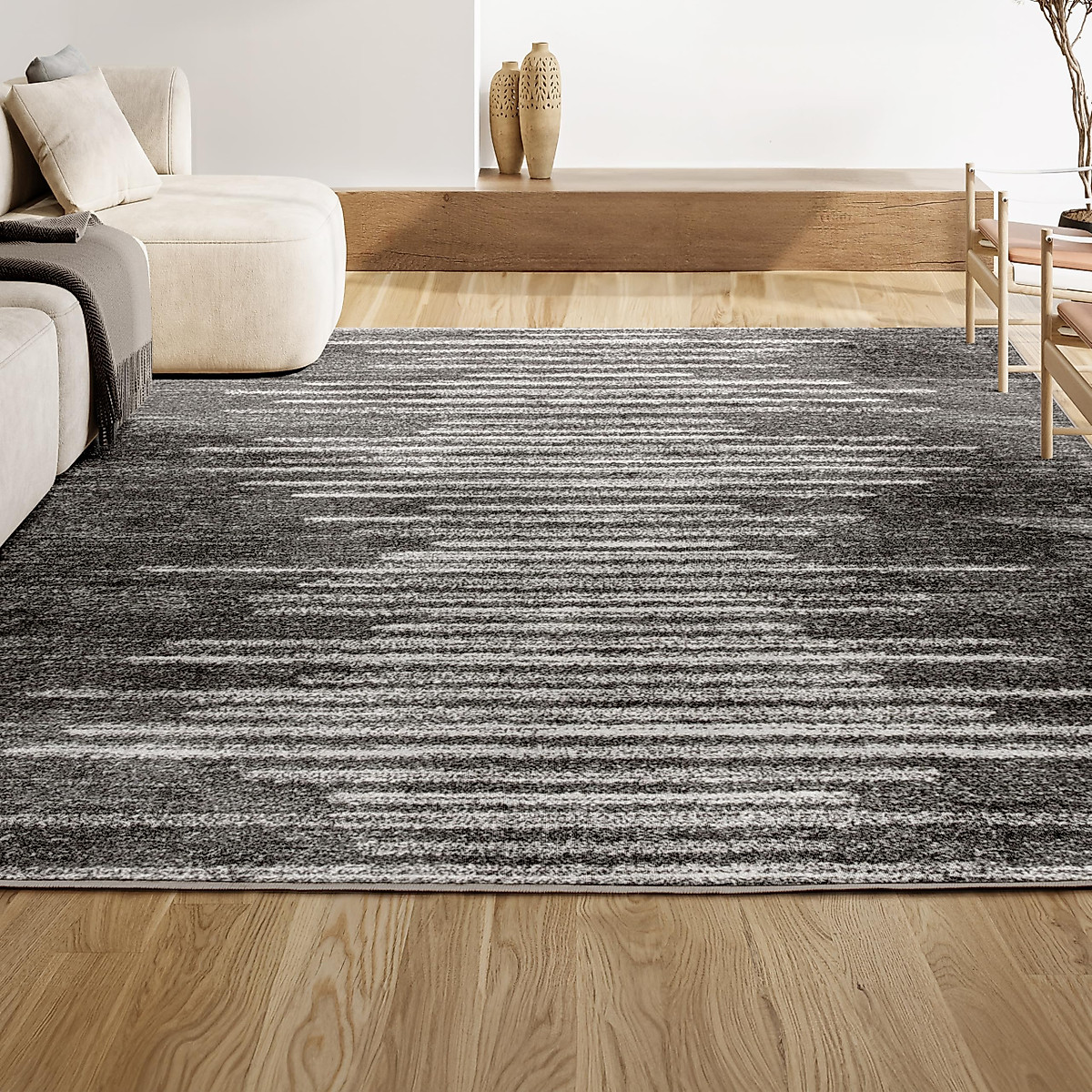 JONATHAN Y MOH205B-8 Aya Berber Stripe Geometric Indoor Farmhouse Area-Rug Bohemian Minimalistic Striped Easy-Cleaning Bedroom Kitchen Living Room Non Shedding, 8 X 10, Gray,Cream
