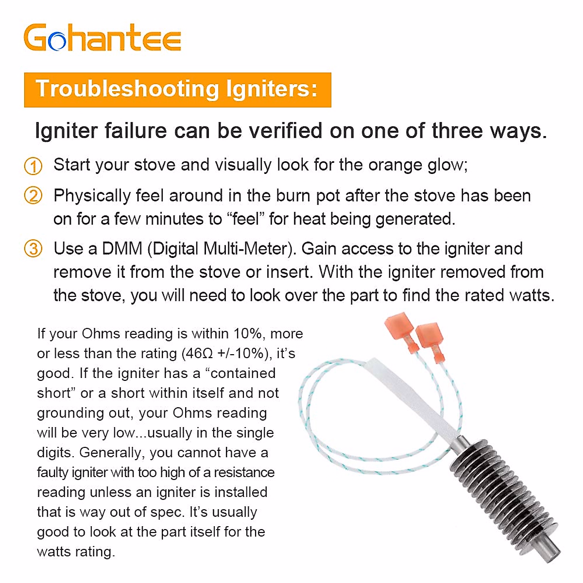 gohantee 15 Fin Igniter Replacement for Harman Pellet Stoves 3-20-677200