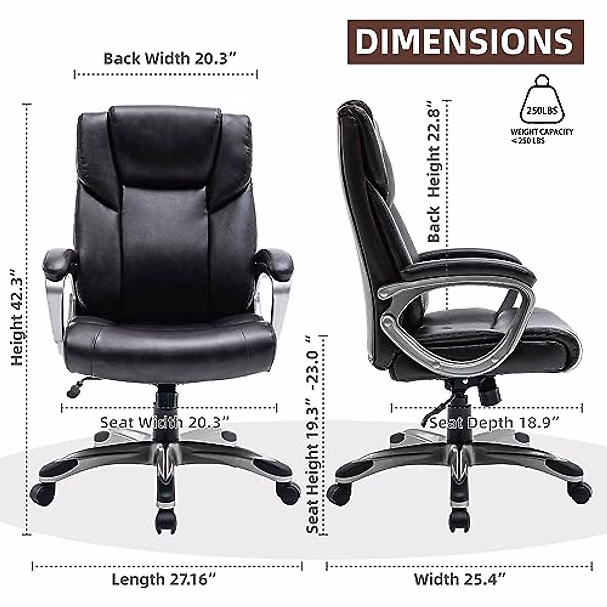 JC Home Executive Swivel Desk Silver Finished Padded Armrest and Chrome Frame Office Chair (Brown)