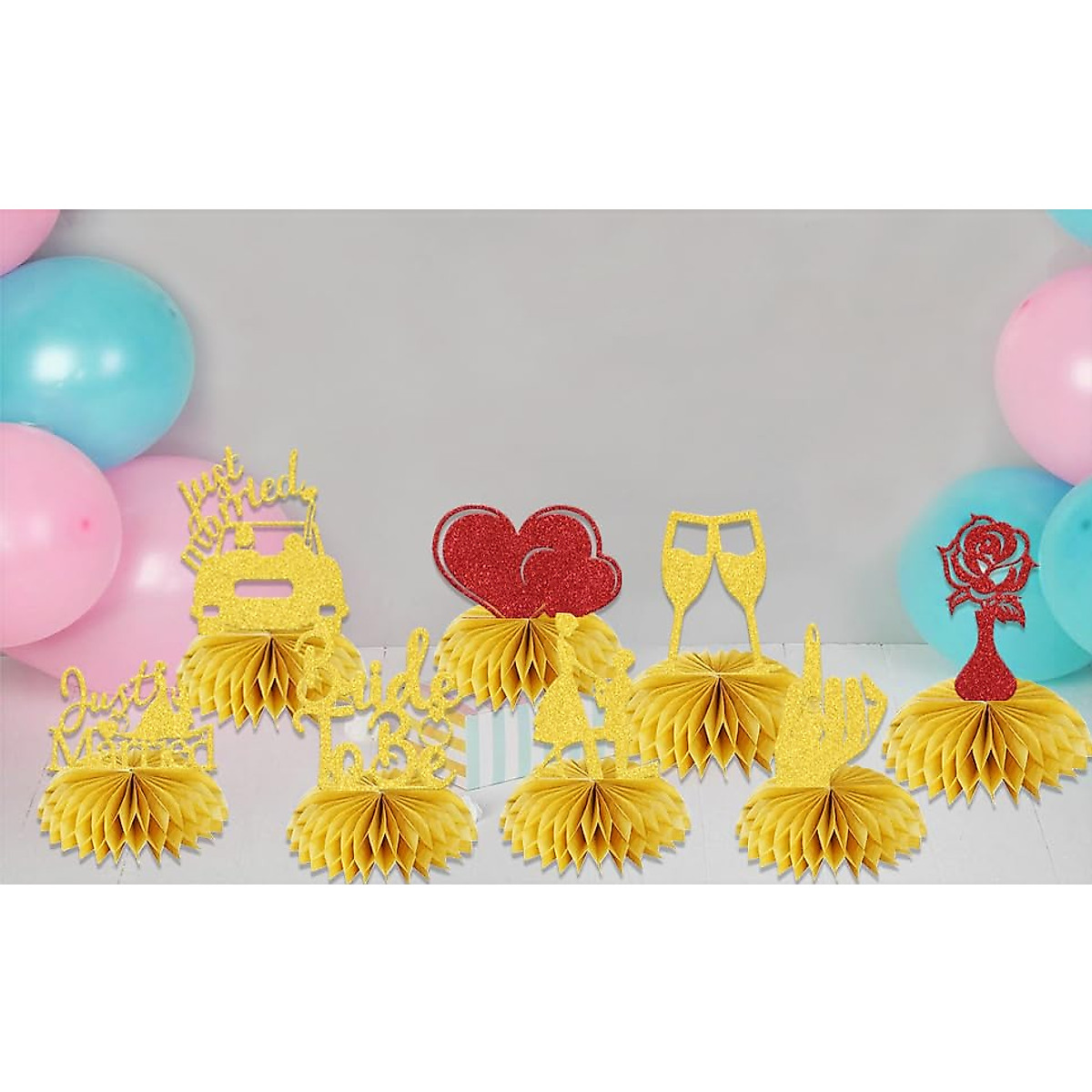 8 PCS Engagement HoneyComb Centerpiece, Bachel*rette Party Decorations Honeycomb Centerpieces, Bridal Shower Engagement Party Decorations Sign