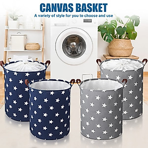 Sunnyray 6-Pack 62L Freestanding Laundry Basket with Lid, Collapsible Dirty Clothes Hamper Waterproof Storage with Handles Large Canvas Nursery Hamper Gift Organizer for Home Drawers Closet (Star)