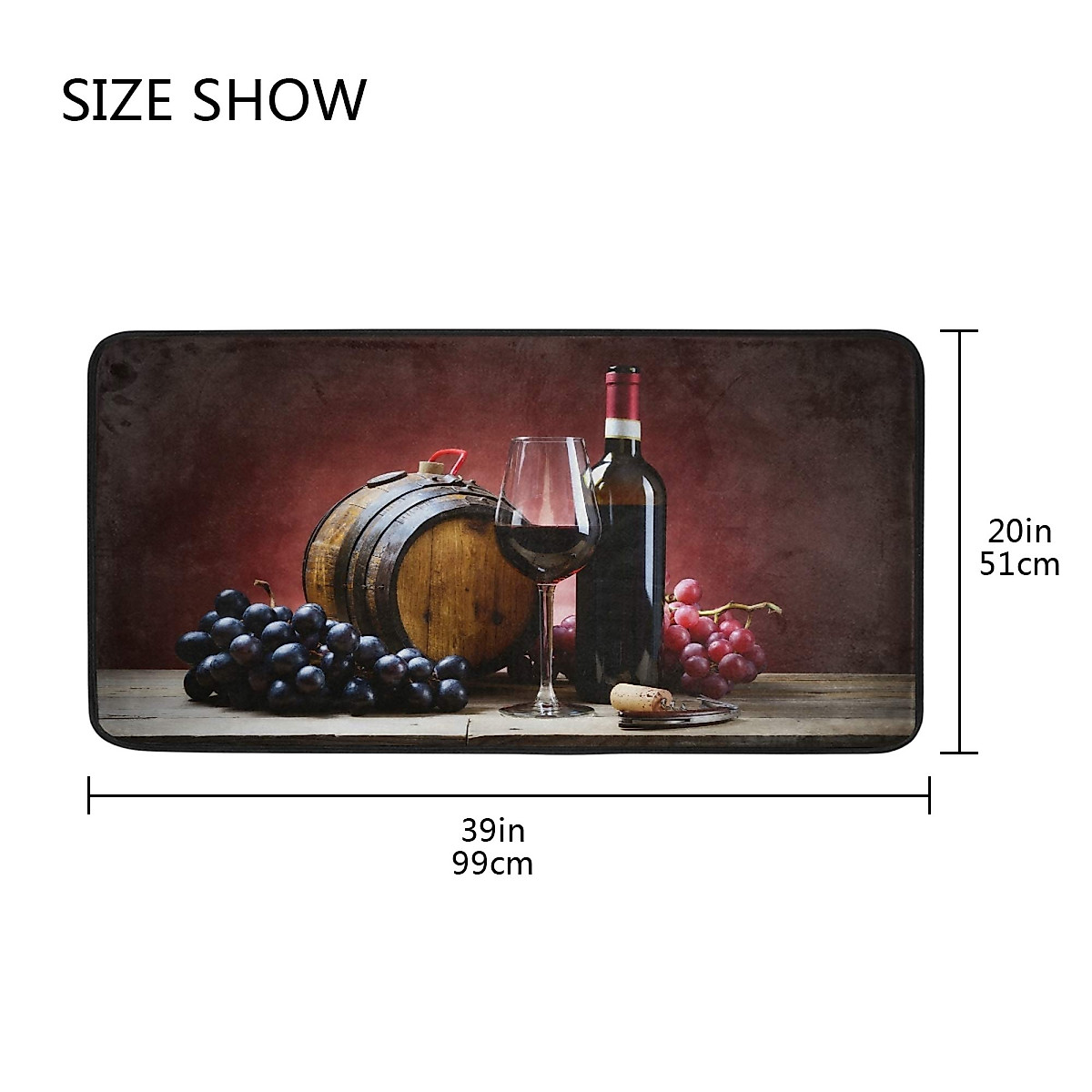 Red Wine Glass Grapes Kitchen Rug Romantic Floor Comfort Mats Bath Rugs Entryway Welcome Non Slip Area Rug for Bedroom Living Room Doormats Home Decor 39" X 20"