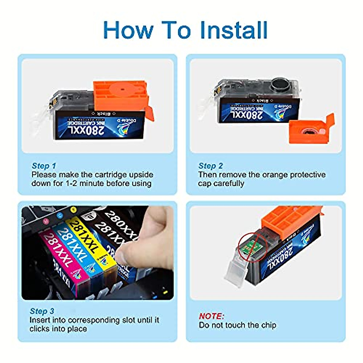 DOUBLE D 280 281 Ink Cartridges Compatible Replacement for Canon Ink 280 and 281 Cartridges PGI-280XXL CLI-281XXL for Canon PIXMA TS9120 TR7520 TR8520 TS8120 TS8220 TS8320 TS6100 (8 Pack)