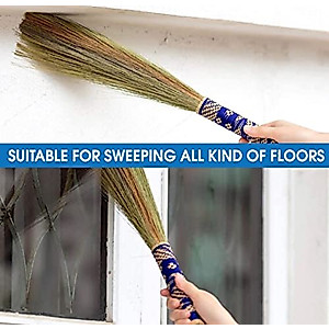 SN SKENNOVA - 12 inch Tall of Whisk Duster Brush Broom Grass wisk Broom Bamboo Grass Handcrafted Woven Nylon Thread Handle Color are on Random (Brown)