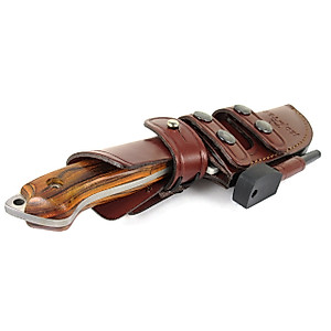 JEO-TEC Nº29 Bushcraft Survival Hunting Camping Knife - MOVA-58 Stainless Steel - Cocobolo Wood Handle - 10'' Overall - Multi-positioned Leather Sheath - Handmade in Spain