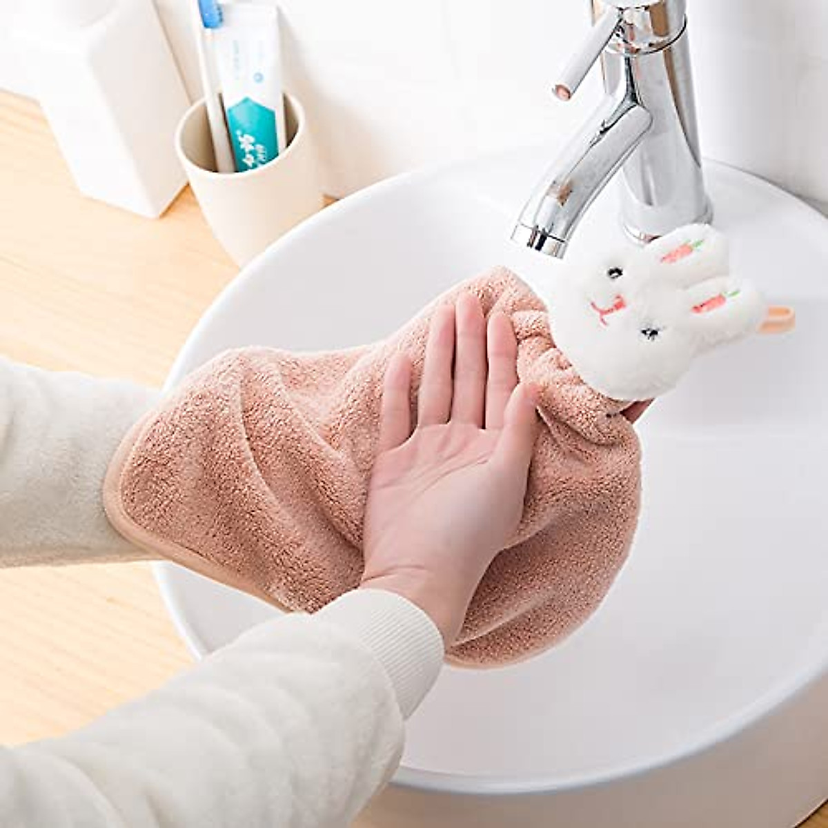 VSER 4 Pack Hanging Hand Towels for Bathroom&Kitchen,Ultra Thick Hand Towel with Hanging Loop,Cute Child/Kids Microfiber Rabbit Hand Towels.Soft,Absorbent,Fast Drying,Reusable,Stylish&Attractive