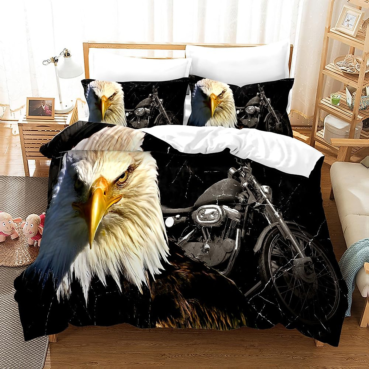 Duvet Cover Queen Eagle Black Easy Care Soft Cosy Queen Bedding (90x90in) with Zipper Closure and 2 Pillowcase 20" X 26" Suitable for Adults and Children