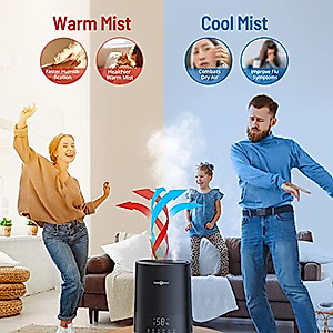 Humidifiers for Large Room,PARIS RHÔNE 6L Ultrasonic Cool and Warm Mist Humidifiers for Home Bedroom,Top Fill Air Humidifier with Remote,Humidity Sensor,LED Panel,Essential Oil, Valentine Gifts