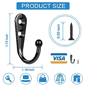 QJUZO Wall Hooks for Hanging, 15pcs Black Wall Mounted Coat Hooks, Metal Wall Hooks for Coats with 30 Pieces Screws for Hanging Hat, Key, Towel, Robe, Coats, Scarf, Bag, Coffee Mugs