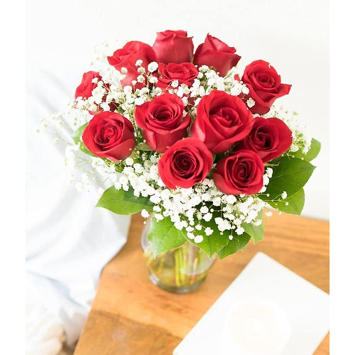 From You Flowers - One Dozen Long Stemmed Red Roses with Free Vase (Fresh Flowers) Birthday, Anniversary, Get Well, Sympathy, Congratulations
