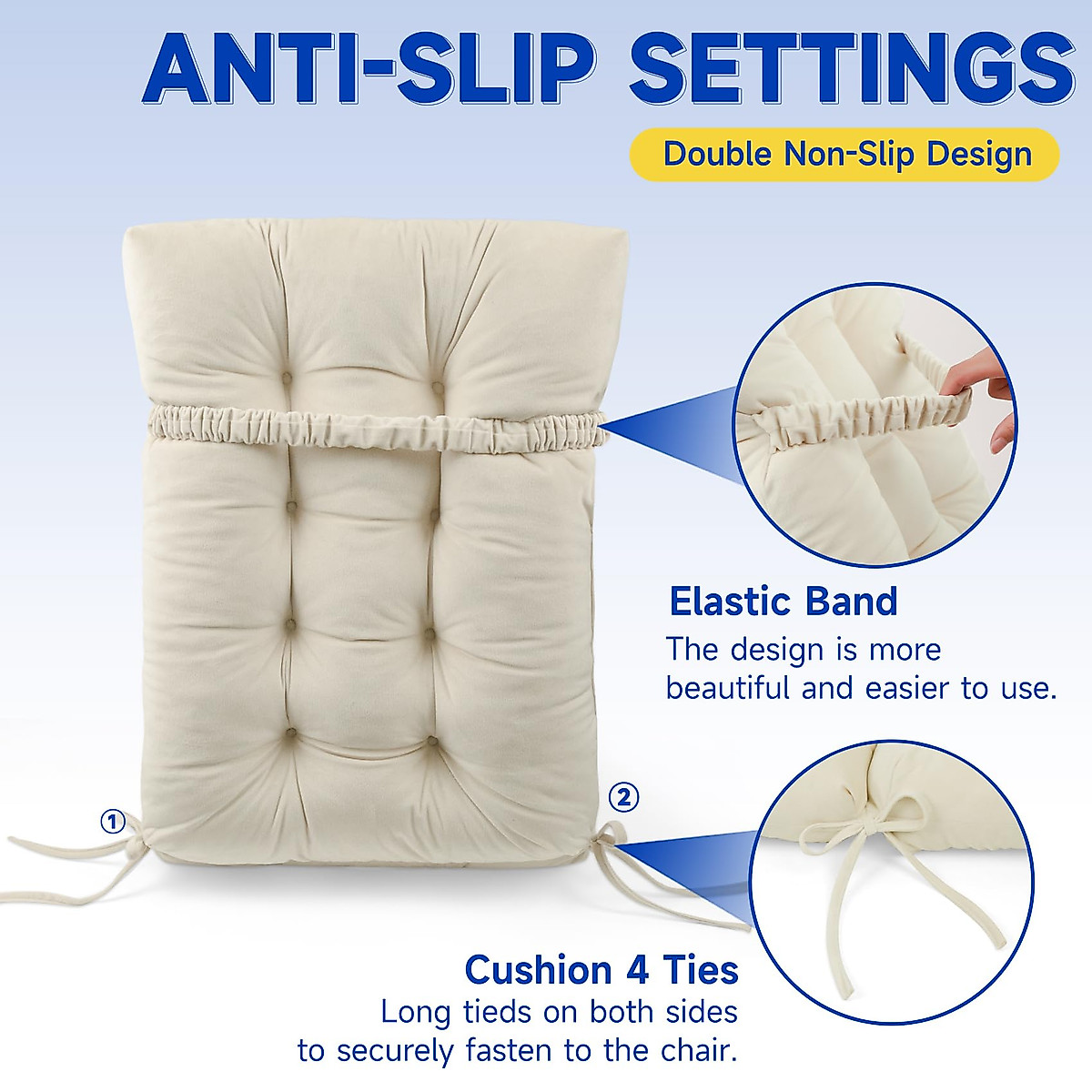 ROFIELTY Rocking Chair Cushions. 42x18 Inch Double Non-Slip Chair Cushions for Rocking Chairs Indoors/Outdoors, Tufted Fine Adirondack Chair Cushion. (Cream)