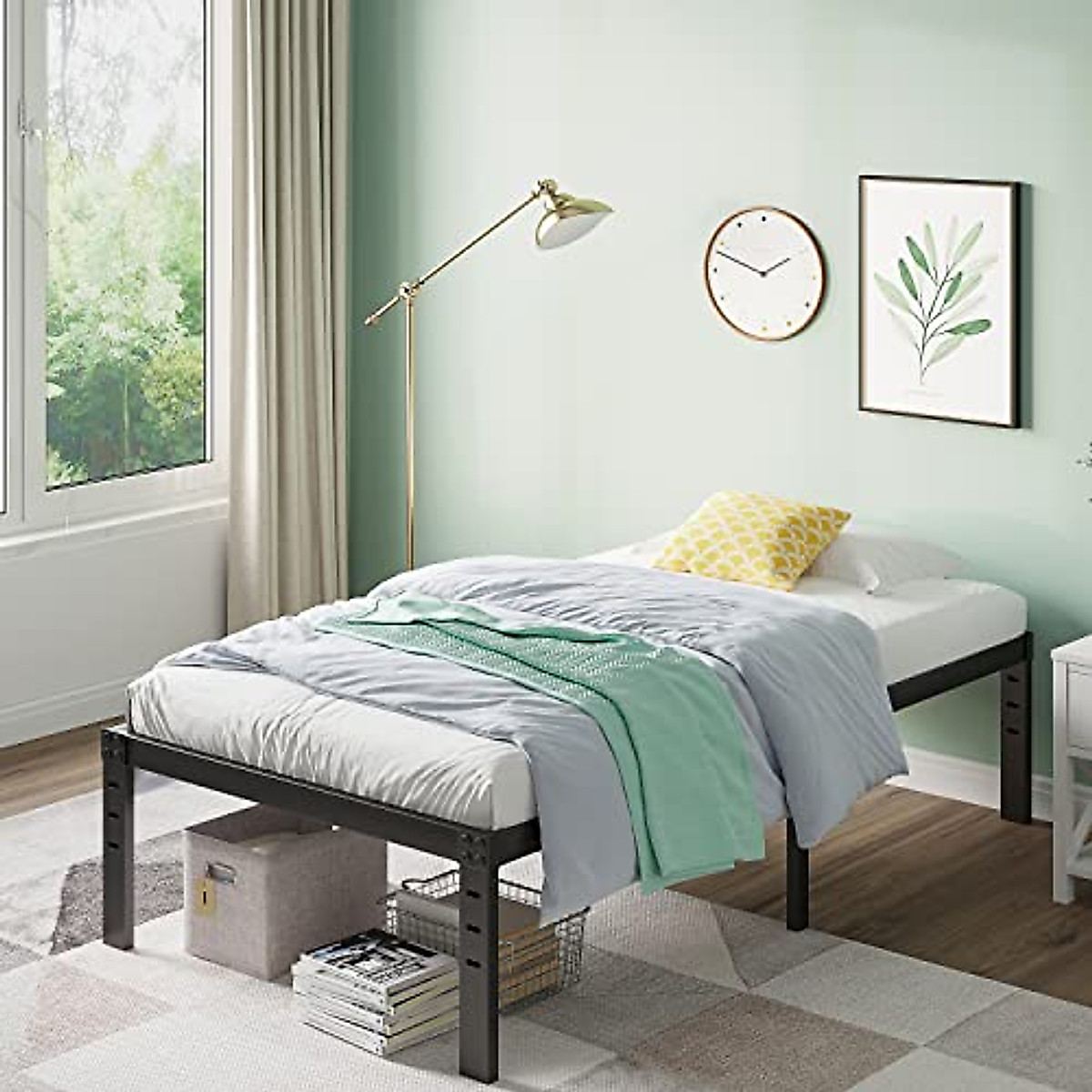 Sementa Twin-Bed-Frames 16 Inch High Heavy Duty-Platform-Mattress-Foundation - No Box Spring Needed,Storage Underneath,Easy Assembly,Noise Free,Black