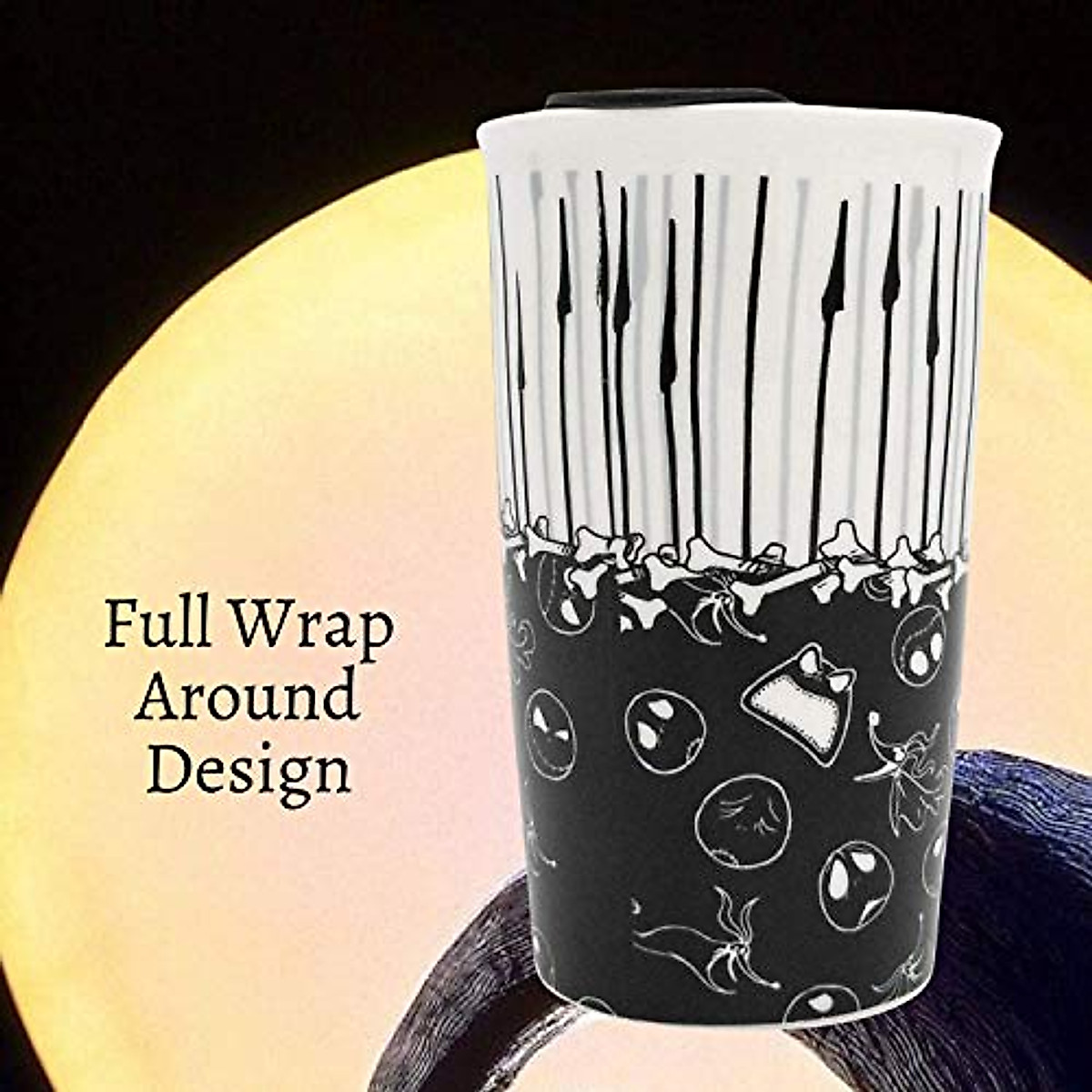 Silver Buffalo Disney Nightmare Before Christmas Jack with Bones Ceramic Travel Mug, 10 Ounces