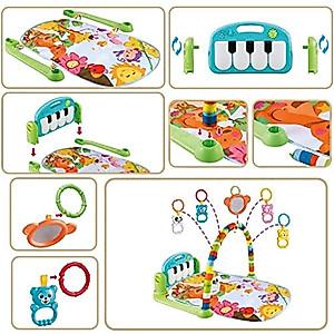 JODIYAAH Baby Gym 3-in-1 Activity Play Mat, Kick and Play Piano Gym with 5 Infant Learning Sensory Baby Toys, Musical Boy & Girl Gifts for Newborn Baby 0+ Months, Baby Play Gym Activity Mat