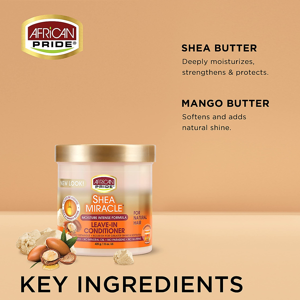 African Pride Shea Miracle Leave In Conditioner - Contains Shea & African Mango Butter to Smooth Curls, Coils & Waves, Nourishes Hair, 15 oz