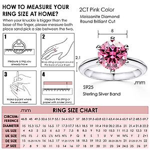 Michooyel 2ct Round Cut Moissanite Engagement Ring for Women Pink Moissanite VVS1 Classic 6 Prongs Setting Solitaire Sterling Silver Women Rings