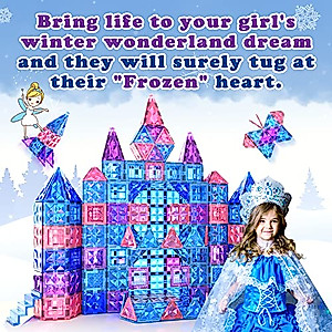 Diamond Magnetic Tiles 102pcs with Dolls, Girls Toys Age 4-5 6-8, Princess Castle Magnetic Blocks, Toys for 3+ Year Old Girls & Boys, Kids Toys Help Kids STEM Learning & Encourage Imaginative Play