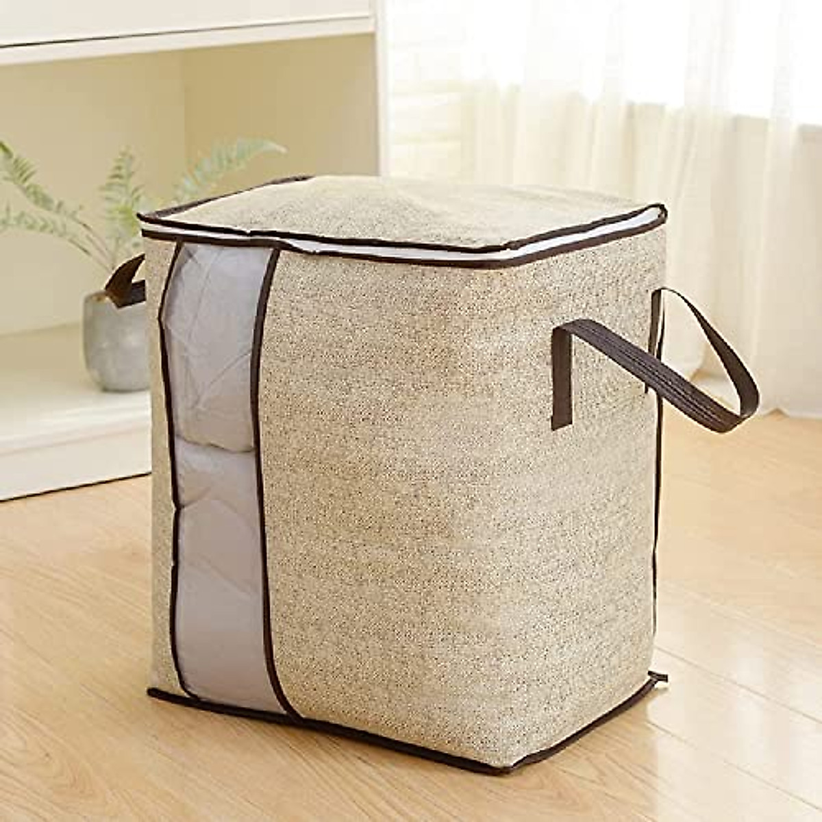 GUAGLL Large Capacity Quilt Storage Bag Printed Non Woven Foldable Window Handle Storage Bag for Clothers Quilt Toys