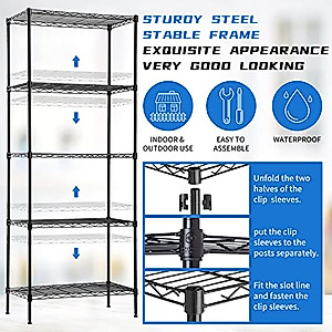 BLKMTY 5-Tier Wire Shelving Unit Metal Storage Shelf 24"x14"x60" Heavy Duty Metal Storage Rack Sturdy Wire Rack for Kitchen Bathroom Garage Shelf Pantry Organization Utility Shelves, Black