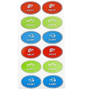 The Dreidel Company 24 Assorted Kosher Labels, 8 Blue Dairy, 8 Red Meat, 8 Green Stickers, Oven Proof up to 500°, Freezable, Microwavable, Dishwasher, English, Coded Kosher Kitchen Tools (24-Pack)