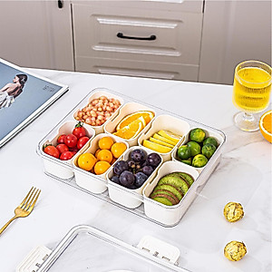 Beceto Divided Serving Tray with Lid and Handle, Snackle Box Container Snack Tray with Lid Candy Organizer Veggie Fruit Storage Containers for Fridge and Party Entertaining Picnic (8 Compartments)