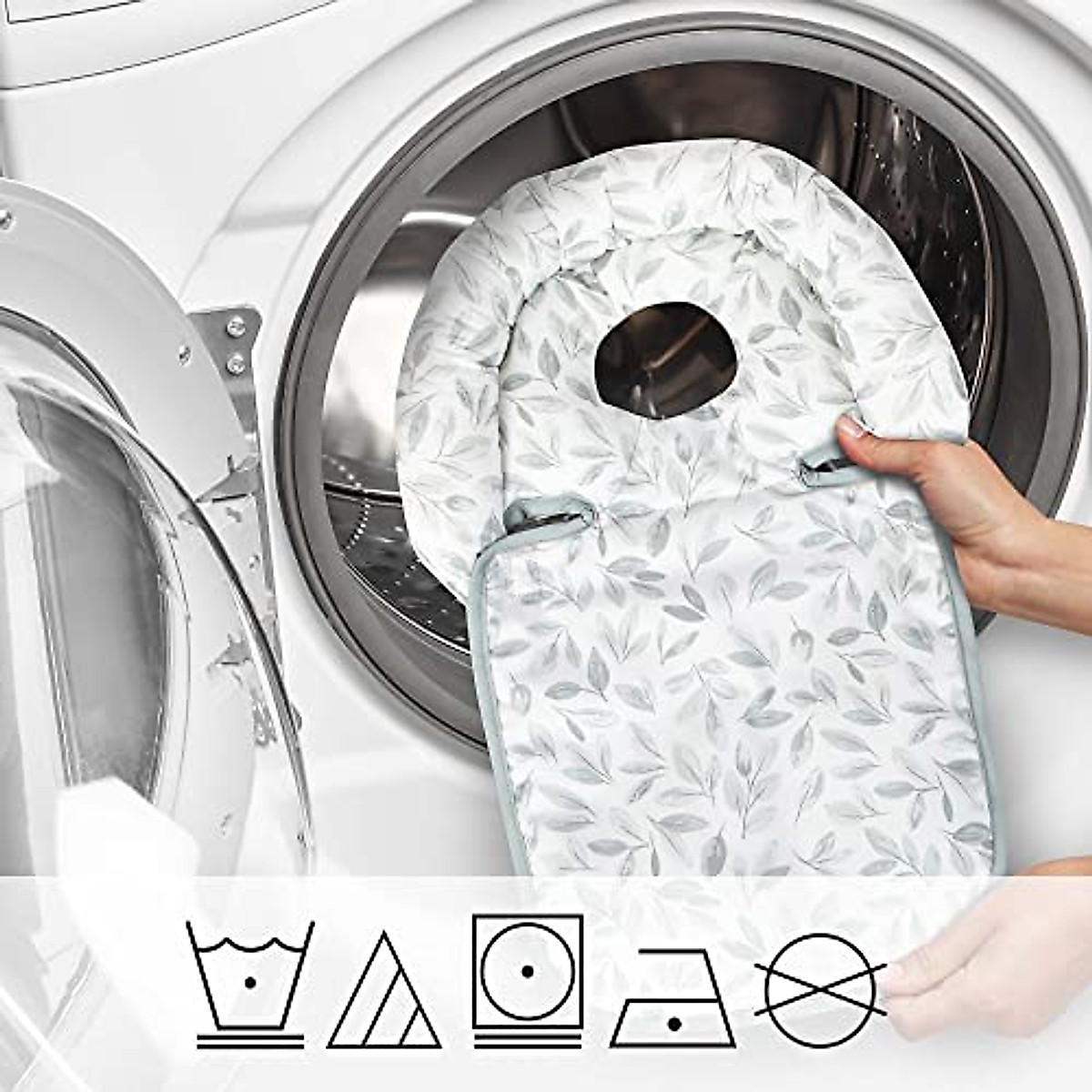 Boppy Head Support Noggin Nest, Sage Watercolor Leaves, for 3- or 5-Point Harness Systems, Helps Prop Baby’s Head in Bouncers, Strollers and Swings, 0-4 Months