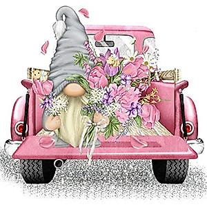 Gnome Truck Diamond Painting Kits,5D Diamond Painting Kits for Adults Kids DIY Diamond Art Kits Full Round Drill Diamond Dots Painting with Diamonds Gem Art and Crafts Flower Home Wall Decor 12X12inch