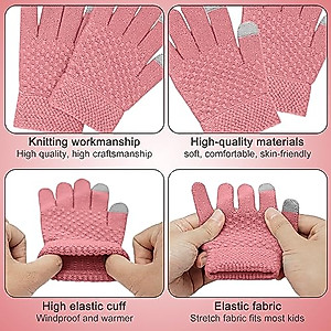 Enwokran Kids Winter Knit Beanie Hat Scarf and Touchscreen Gloves Set,Fleece Lining Beanie Hat with Cute Pom Knit Gloves Neck Warmer for Girls Boys 2-8 Years Old (Deep Pink2)