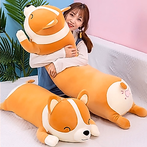 SNOWOLF Shiba Inu Plush Pillow Stuffed Animal Dog Cute Corgi Akita Soft Plush Toy Comfort Cushion Gifts for Girls Boys (Sleeping, 60cm / 23.6 '')