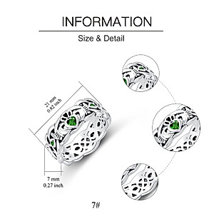 Seiyang Claddagh Ring for Women Sterling Silver Claddagh Birthstone Ring Irish band (Emerald, 8)