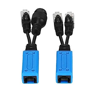Tosuny 2pcs Splitter RJ45 Combiner POE Adapter Connectors Power Cable Kit Works with IP Security Cameras, Wireless Access Points