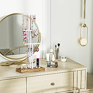 Love-KANKEI Jewelry Tree Stand White Metal and Wood Base Large Storage Jewelry Organizer for Necklaces Bracelets Earrings Holder Jewelry Display White and Carbonized Black