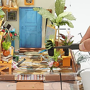 ROBOTIME DIY Dollhouse Wooden Miniature Furniture Kit Mini Green House with LED Best Birthday Gifts