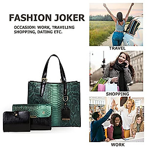 myfriday 3pcs Vegan Leather Tote Shoulder Bag for Women, Snake Pattern Large Top Handle Bags Set