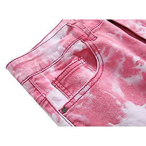 DANT BULUN Men's Fashion Casual Printed Jeans Stretch Skinny Denim Pants(W32,Pink)