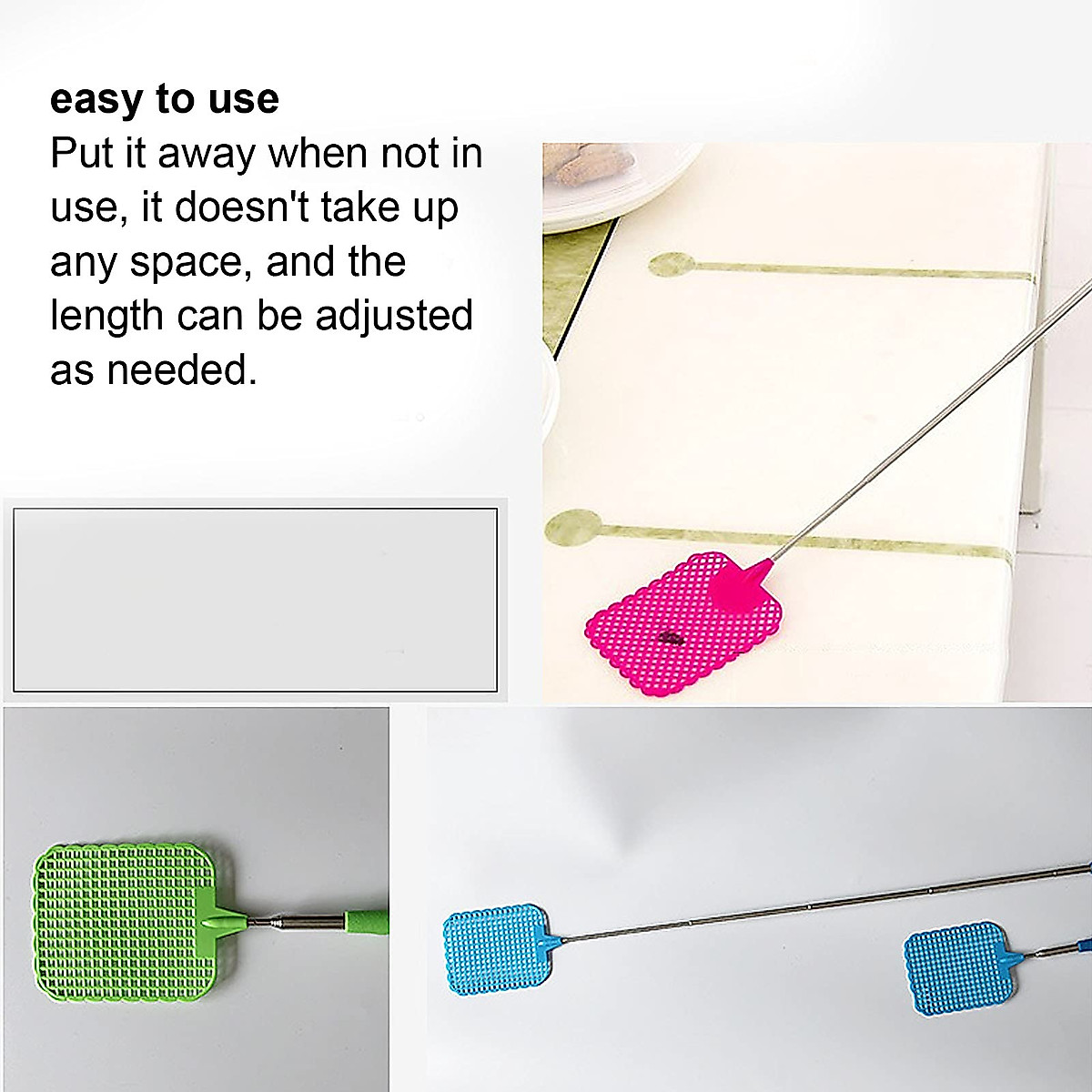 AMONIDA 9PCS Plastic Fly Swatter Multi Pack Mini Fly Swatter with Retractable Stainless Steel Rod Fly Swatter for Indoors Retractable Fly Racket for Home Office Dormitory Camping