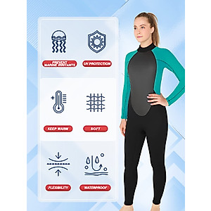 REALON Wetsuit Womens 4/3mm Mens Neoprene Full Body Thermal Scuba Diving Suits, 4mm One Piece Wet Suit Cold Water Swimsuits for Surfing Snorkeling(3/4mm Blue, Large)
