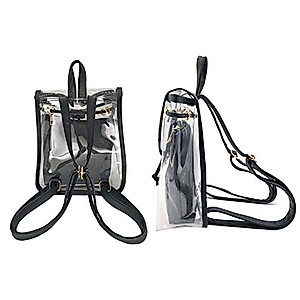Jesdo Women's 2 in 1 Clear Fashion Backpack Transparent Travel Beach Shoulder Handbag Purse ( Black )