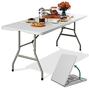 YITAHOME Folding Tables Heavy Duty Folding Table 6ft with Carrying Handle Plastic Fold up Table for Outdoor Camping Picnic Parties/Indoor Events White