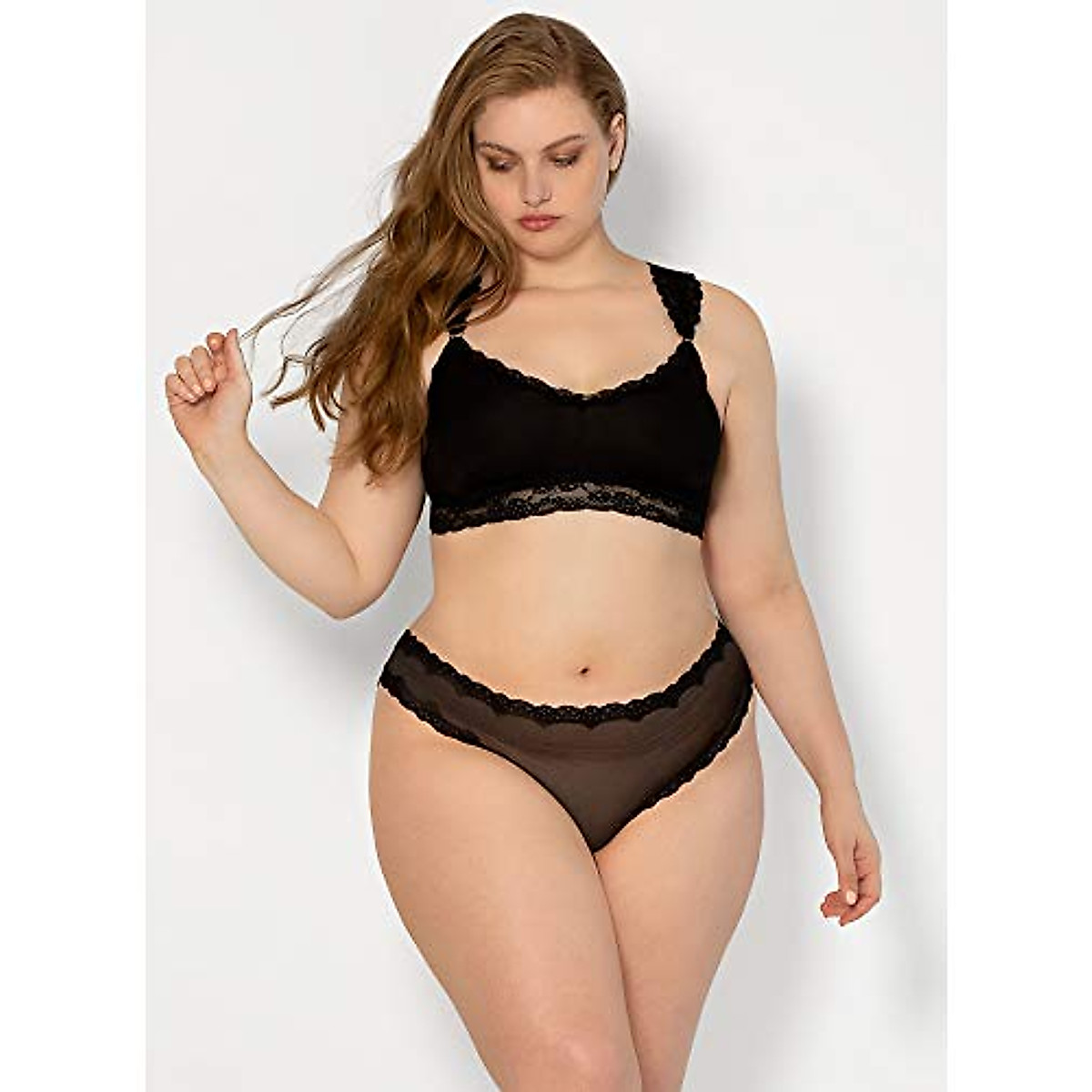 Smart & Sexy Women's Lace Trim & Mesh Panty 2 Packs Sexy Thongs & Cheeky Bikinis, Electric Pink/Black Hue, 7