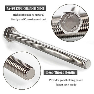 10PCS M8 Hex Bolt, Stainless Steel M8-1.25 x 100mm Hex Head Screw Bolts, A2-70(304) Fully Threaded Hex Tap Bolts