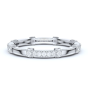 PRSTANI 10K White Gold Petite Wave Shape Simulated Diamond Wedding Band Eternity Ring (8)