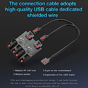 9pin USB Header Male 1 to 4 Female Extension Splitter Cable Connector Adapter (Male 1 to 4 Female)