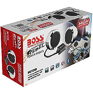 BOSS Audio Systems MC720B 4 Inch Motorcycle Full Range Stereo Speakers and Amplifier Sound System – Weatherproof, Bluetooth, 2 Channel Class D Amplifier, Volume Control, Use With ATV UTV