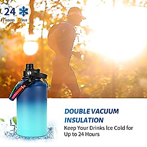 OJOJ Sports Water Bottle with Paracord - 64 oz Water Bottles with Straw Vacuum Insulated Water Jug Stainless Steel Water Bottle Water Bottle for Gym Hiking Hot and Cold Drinks