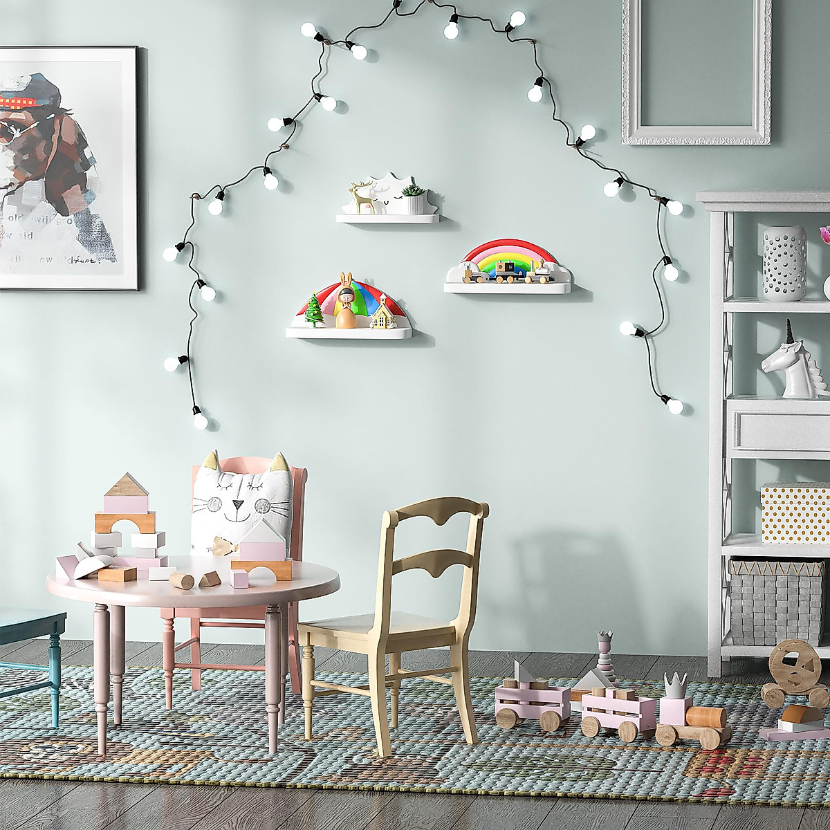 Veluckin Floating Shelves for Kids Room Nursery Wall Decor Display Compact Style for Livingroom Bedroom Bathroom，3 Pack，C1